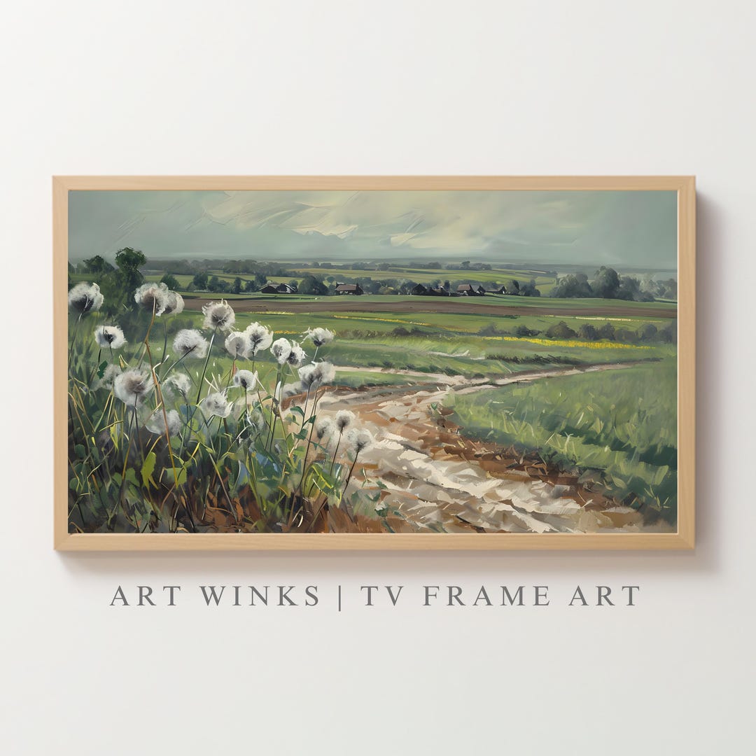 Vintage Countryside Landscape Frame TV Art, Dandelion Meadow & Farmland ...