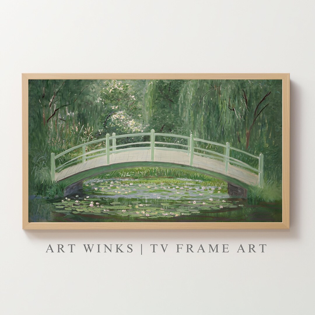 Impressionist Bridge Frame TV Art, Water Lilies Pond Oil Painting ...