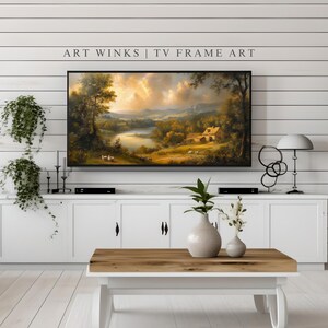 Vintage Landscape Oil Painting Frame TV Art, Moody Landscape Print ...