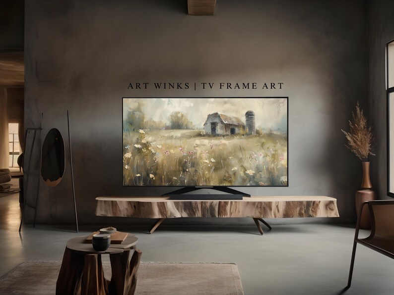 Frame TV Art, Rustic Countryside Barn & Silo in Wildflower Meadow ...