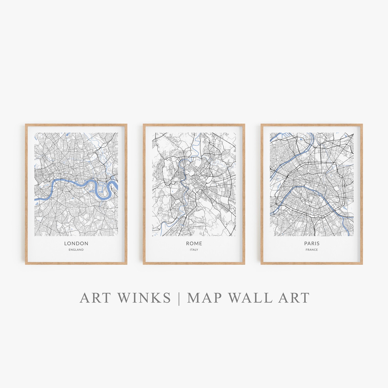 London, Paris, Rome Map Set - Printable Wall Art & City Posters, 3 ...