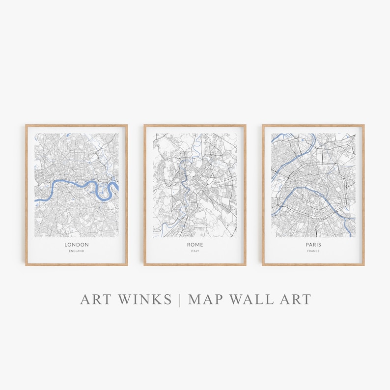 London, Paris, Rome Map Set - Printable Wall Art & City Posters, 3 ...