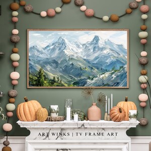 Frame TV Art, Majestic Alpine Serenity, Textured Brushstroke Mountain ...
