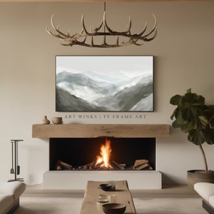 Samsung Frame TV, Ethereal Peaks, Minimalist Mountain in Misty Grays, Abstract Landscape ...