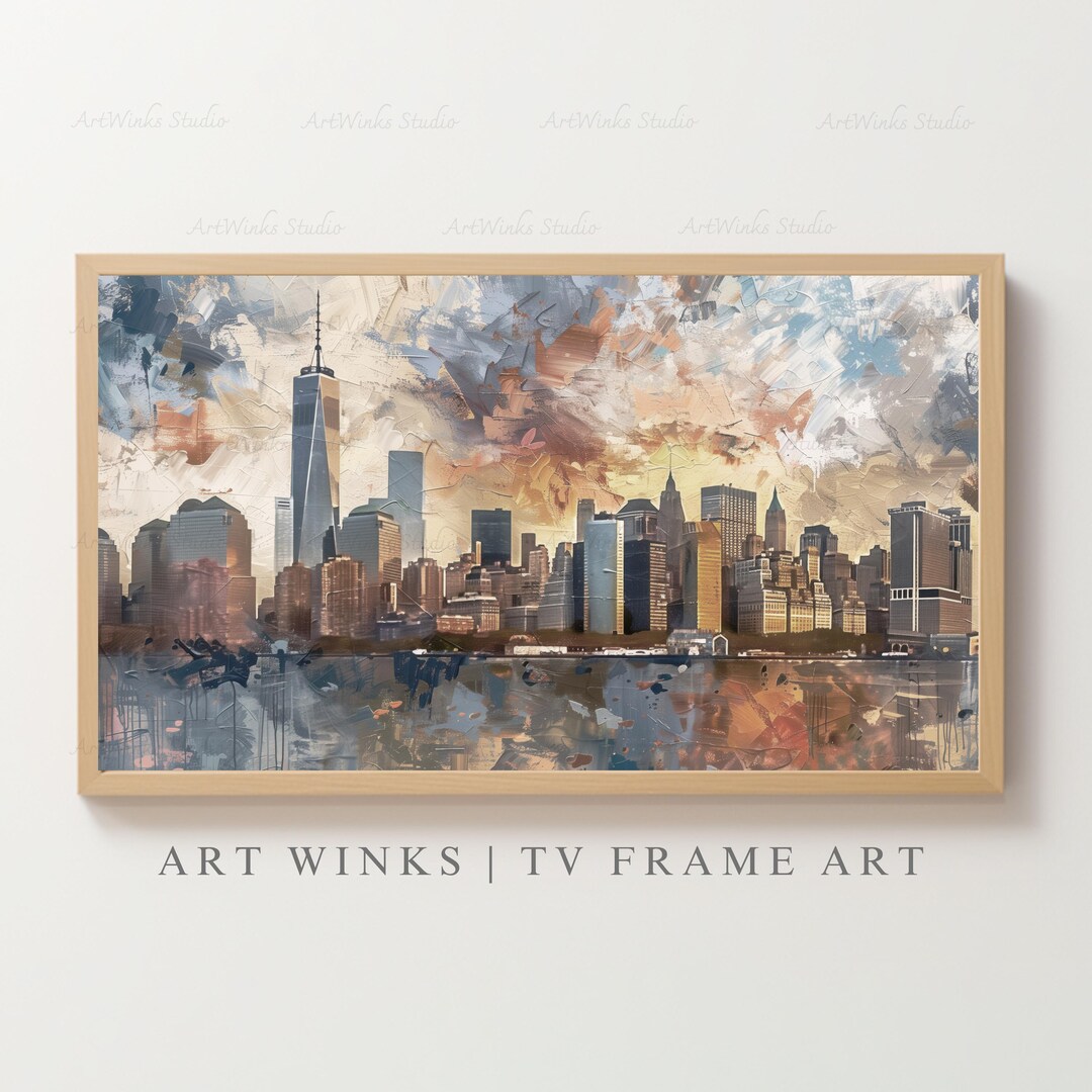 Frame TV Art, Abstract New York Skyline Art Print, Manhattan Cityscape ...