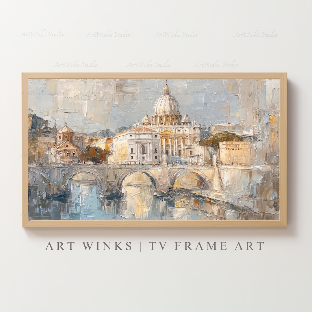 Rome Italy Oil Painting Frame TV Art, Textured Vatican Cityscape Art ...
