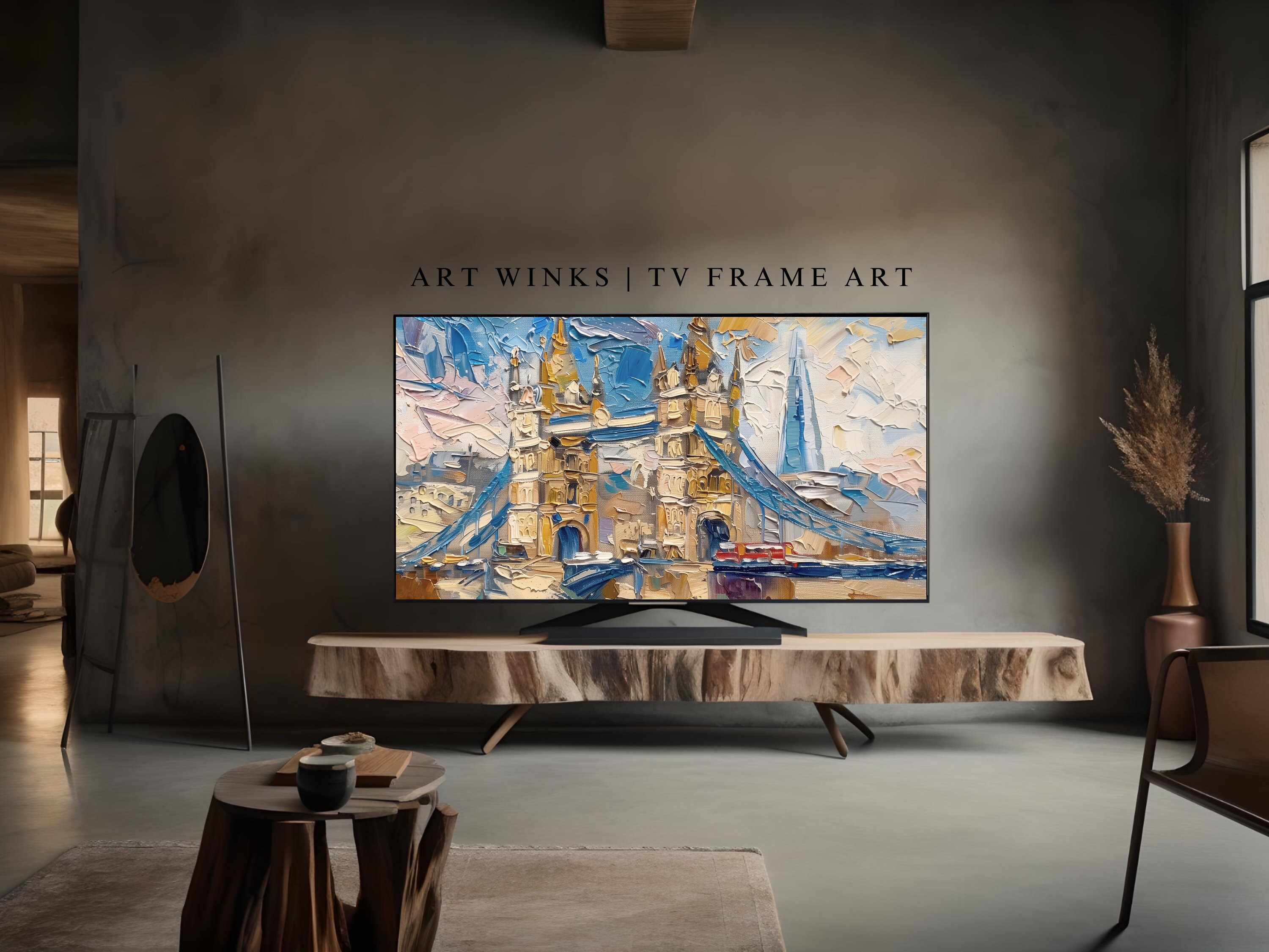Frame TV Art, Abstract Tower Bridge Impasto, London's Iconic Landmark ...