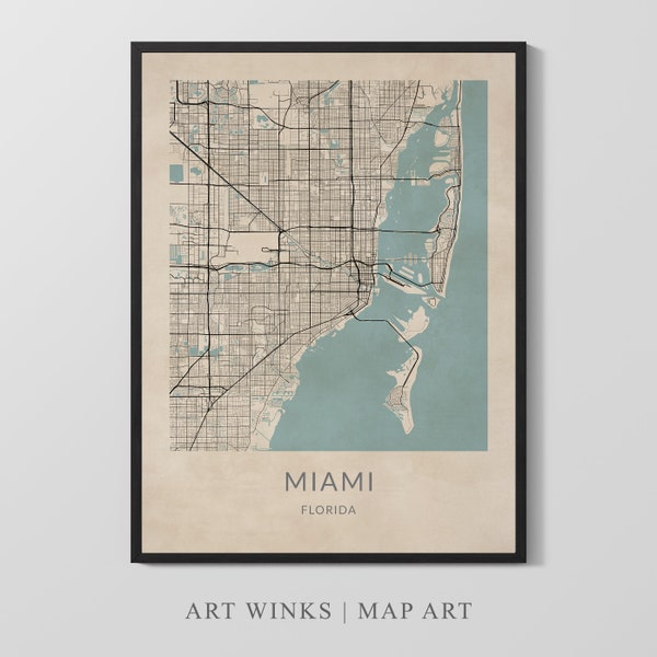 Miami Map Print - Etsy