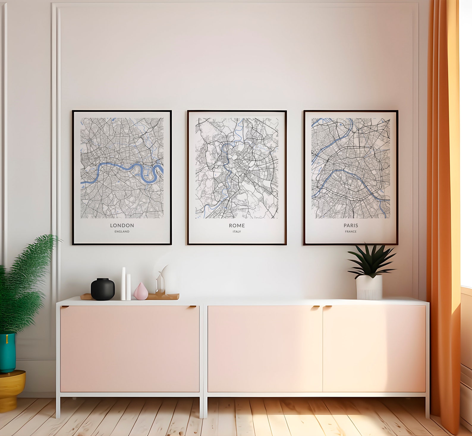 London, Paris, Rome Map Set - Printable Wall Art & City Posters, 3 ...