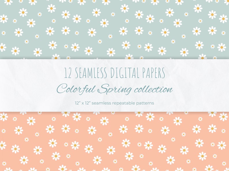 Daisy Spring Seamless Digital Papers Daisy Spring Scrapbook Paper Spring Colorful Daisy Digital ...