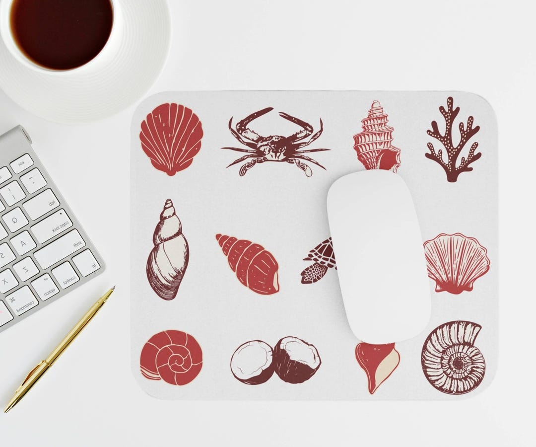 Coastal Shells Cute Mouse Pad, Seashell Desk Accessory, Ocean Lover ...