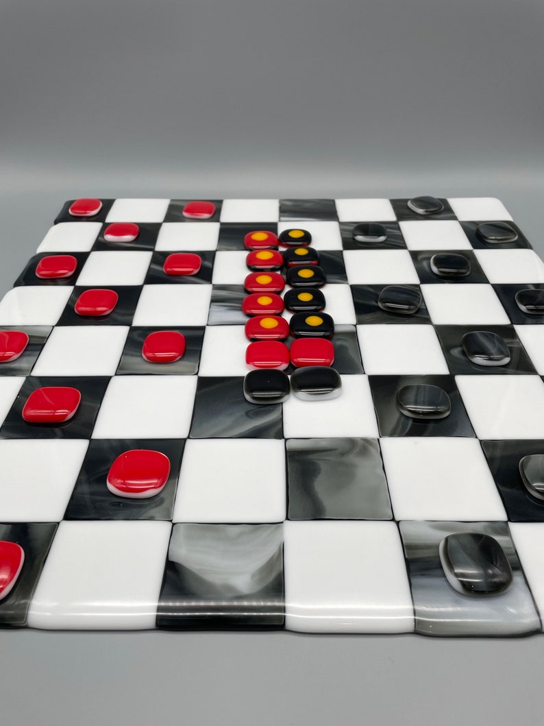 Handmade Fused Glass Checkerboard: Black & White Art - Etsy