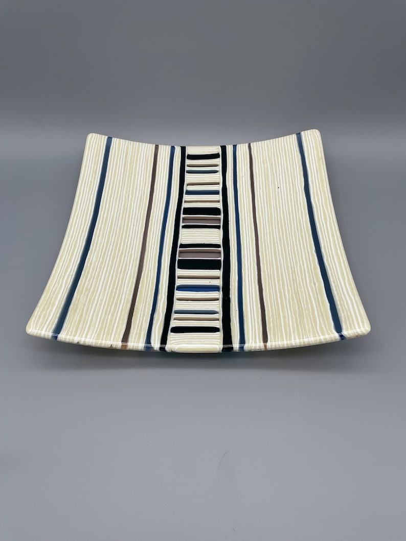 Hand Fused Glass Square Dish: Striped Decorative Art - Etsy