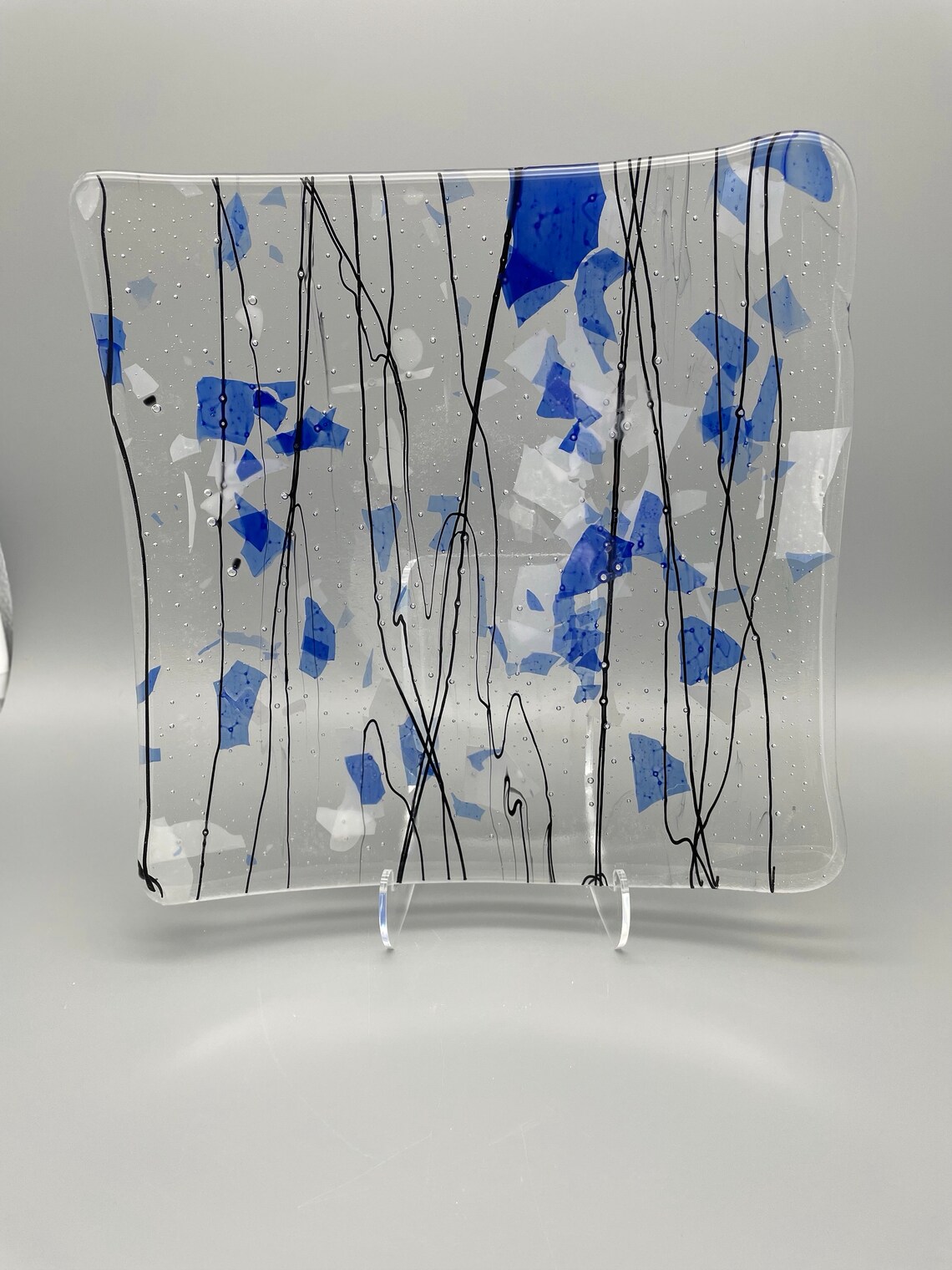 Fused Blue Confetti Platter - Blue, Black, White | One of a Kind ...