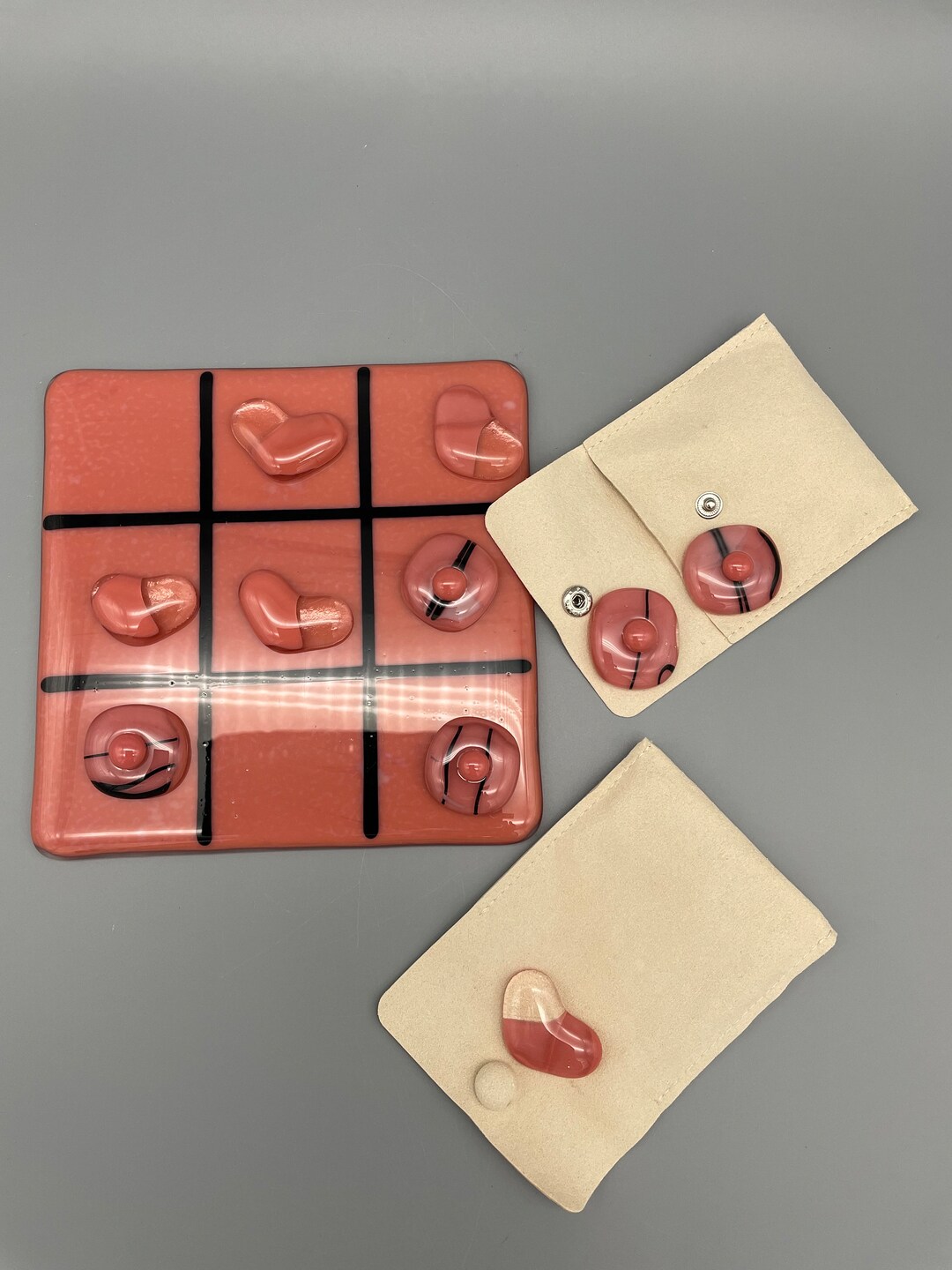 Tic Tac Toe Game-salmon/black/white| Handmade Fused Glass Art L ...