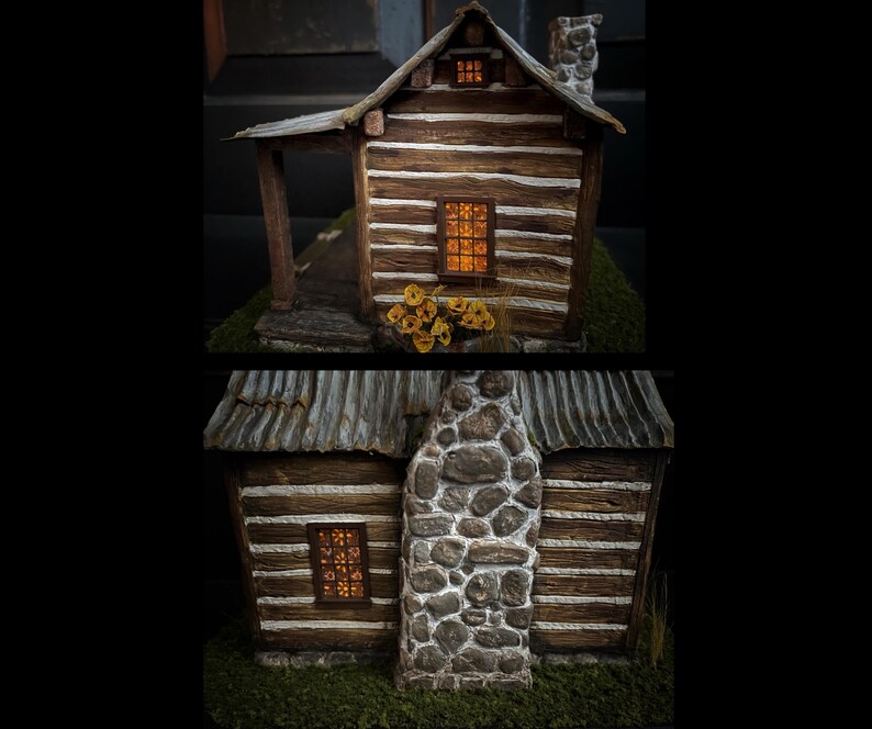 Rustic Cabin Diorama, Primitive Home Decor, Folk Art Miniature House ...