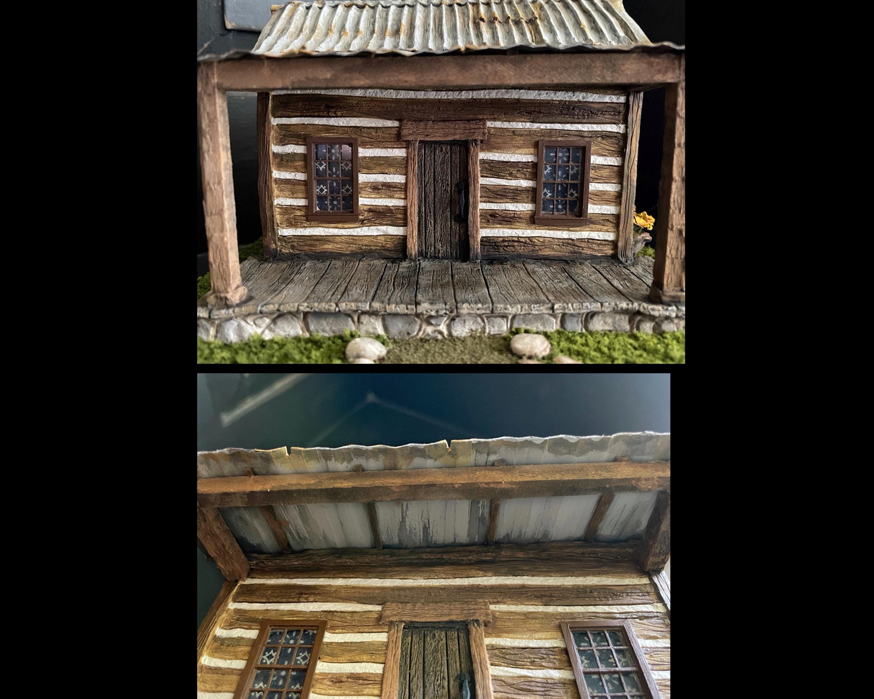 Rustic Cabin Diorama, Primitive Home Decor, Folk Art Miniature House ...