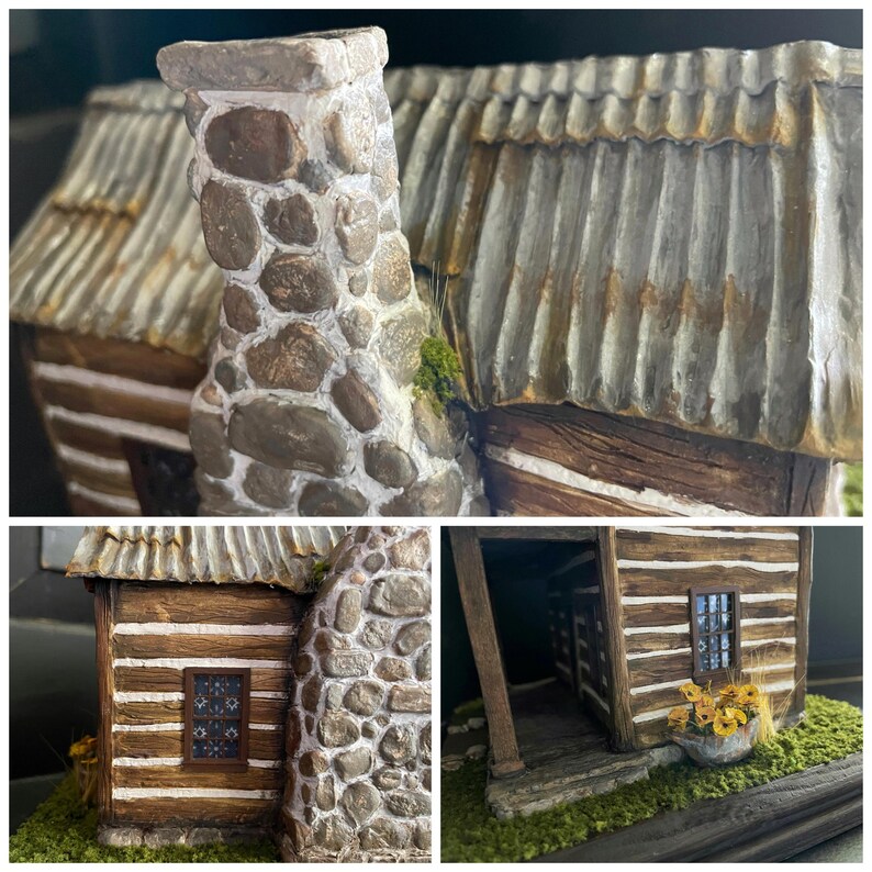 Rustic Cabin Diorama, Primitive Home Decor, Folk Art Miniature House ...