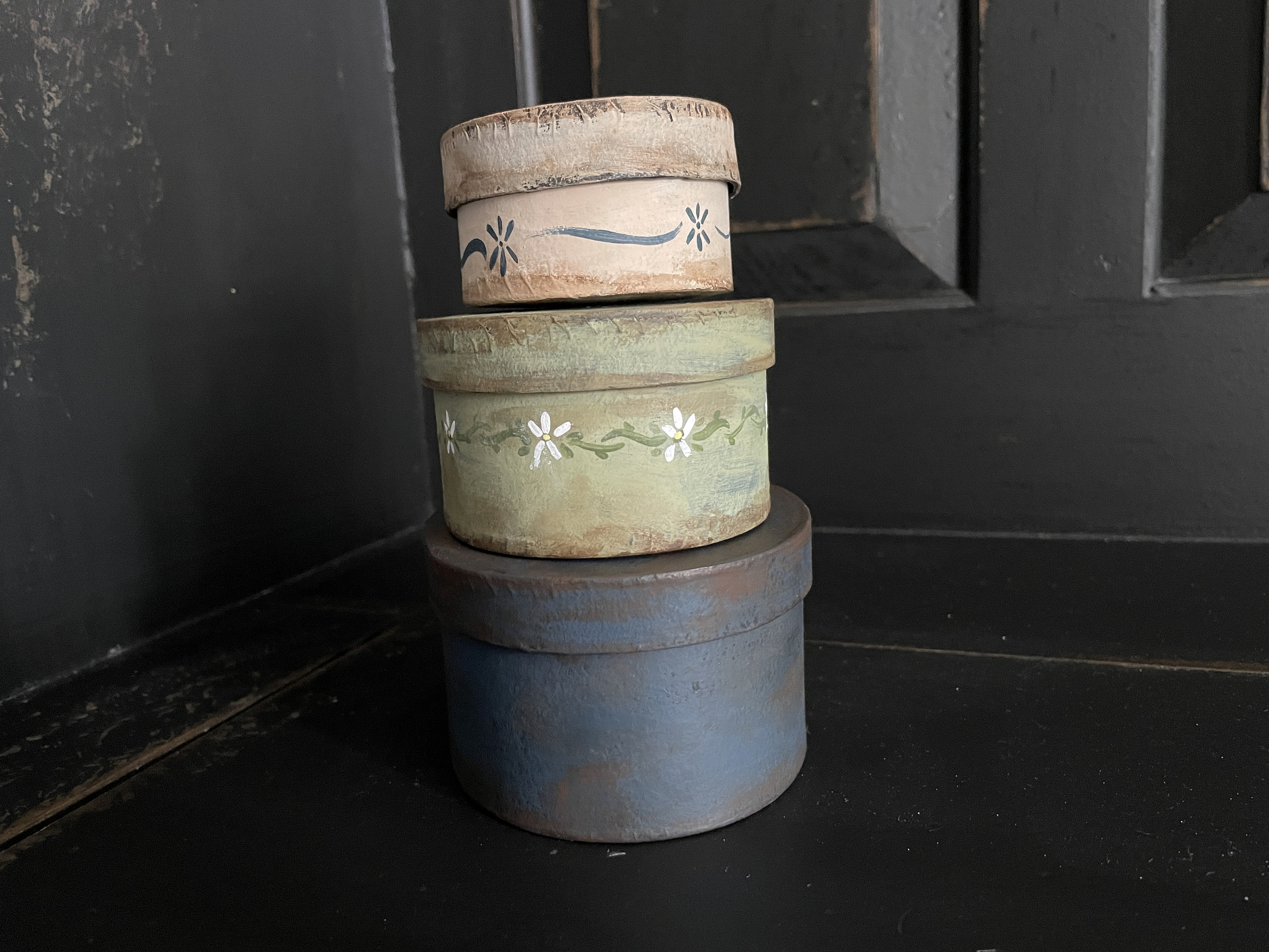 Primitive Paper Mache Oval Boxes Floral Folk Art Mini Storage Box Set ...