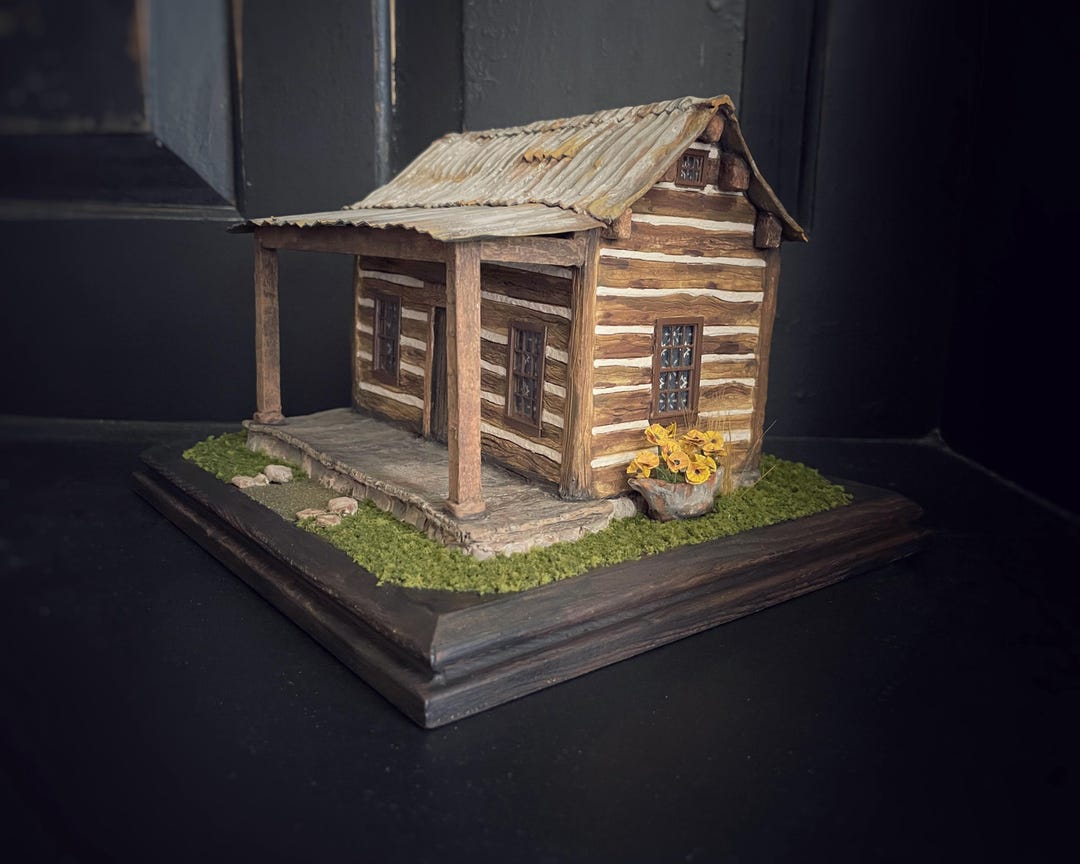 Rustic Cabin Diorama, Primitive Home Decor, Folk Art Miniature House ...