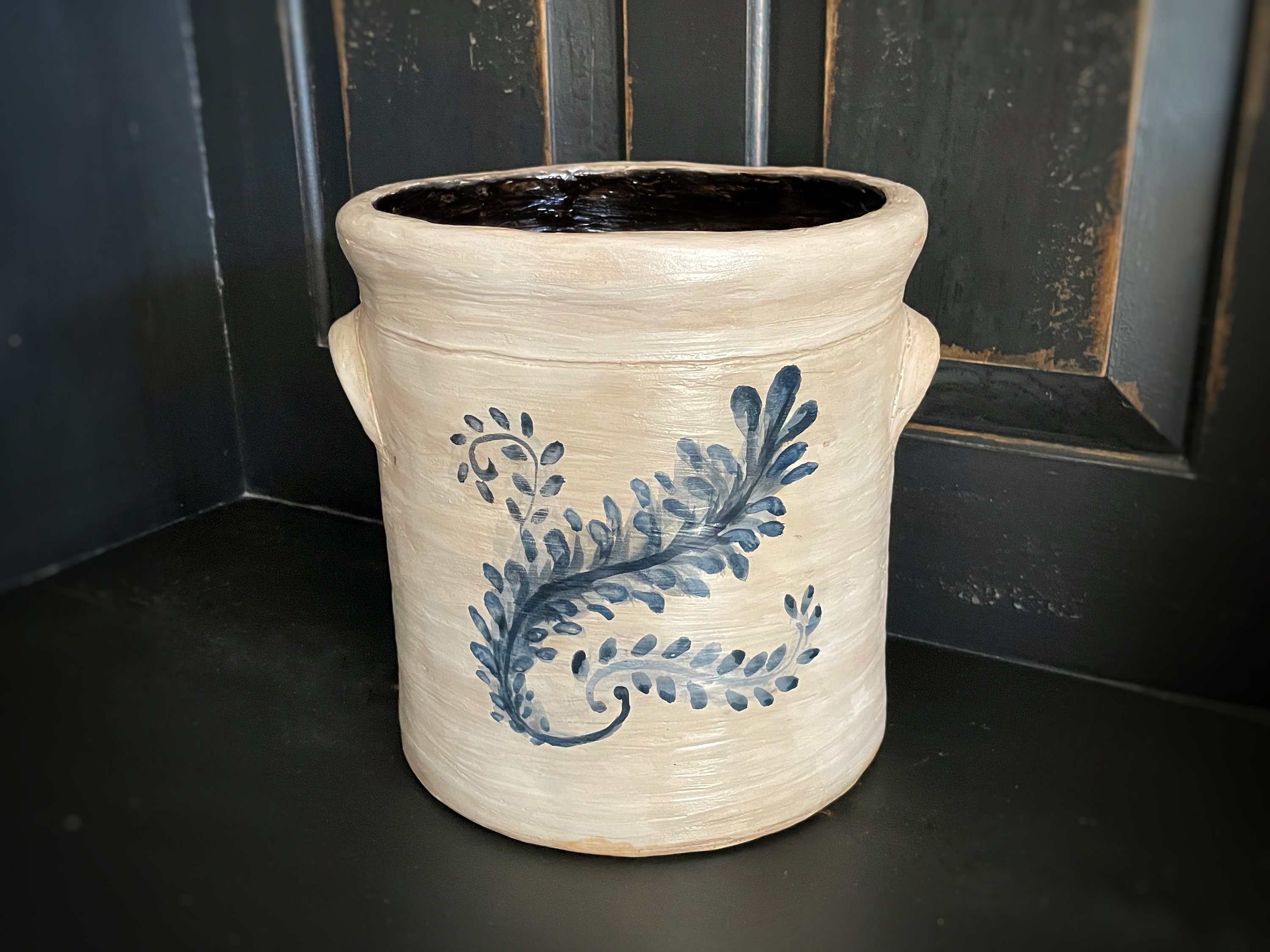 Folk Art, Paper Mache, Antique Style Crock, Colonial Primitive ...