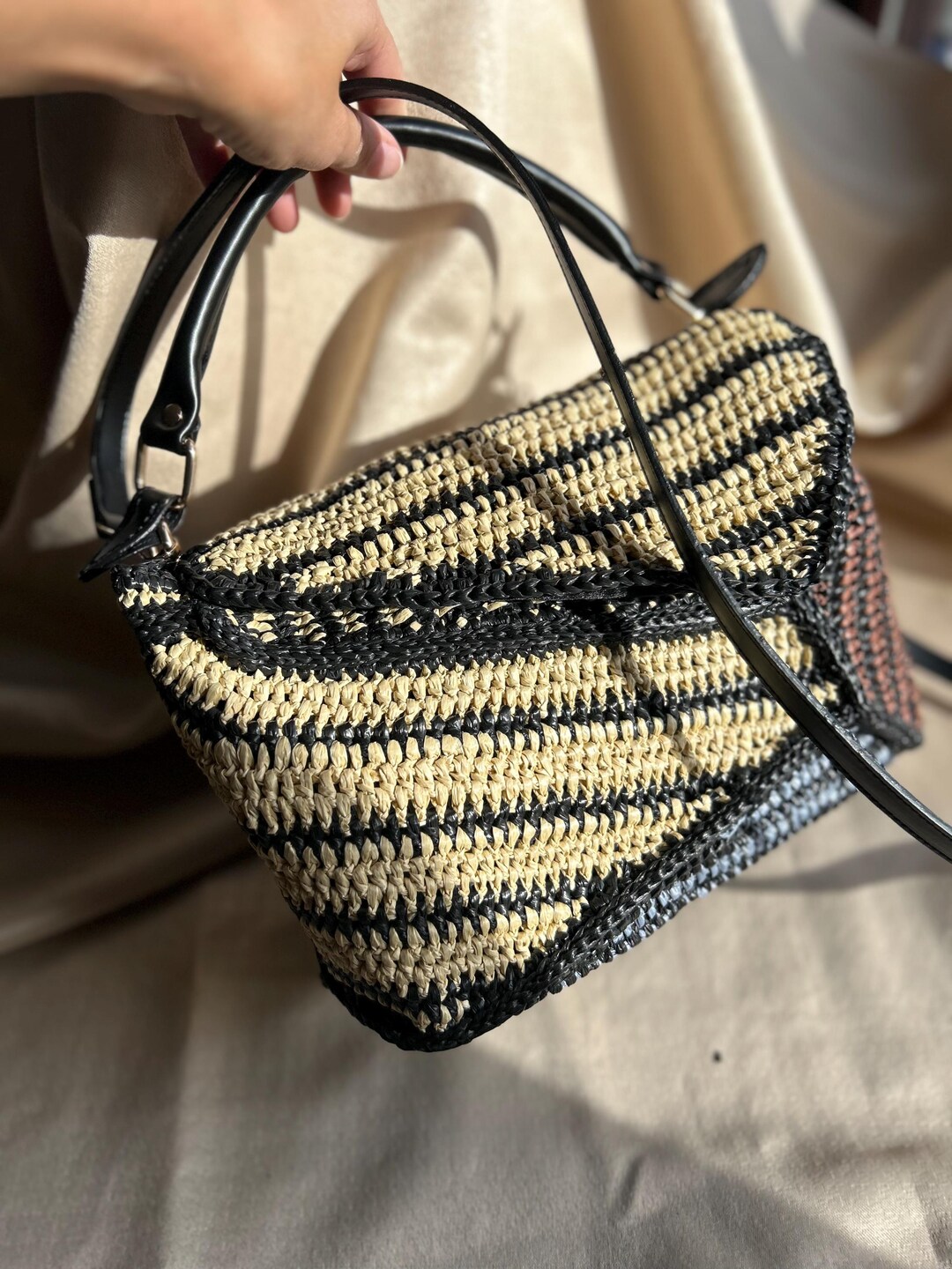 Crochet Raffia Puzzle Bag, Seasonal Shoulder Bag, Crossbody Bag, Brand ...