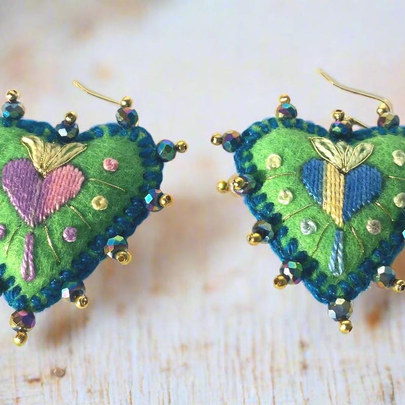Hand Embroidered Earrings - Etsy