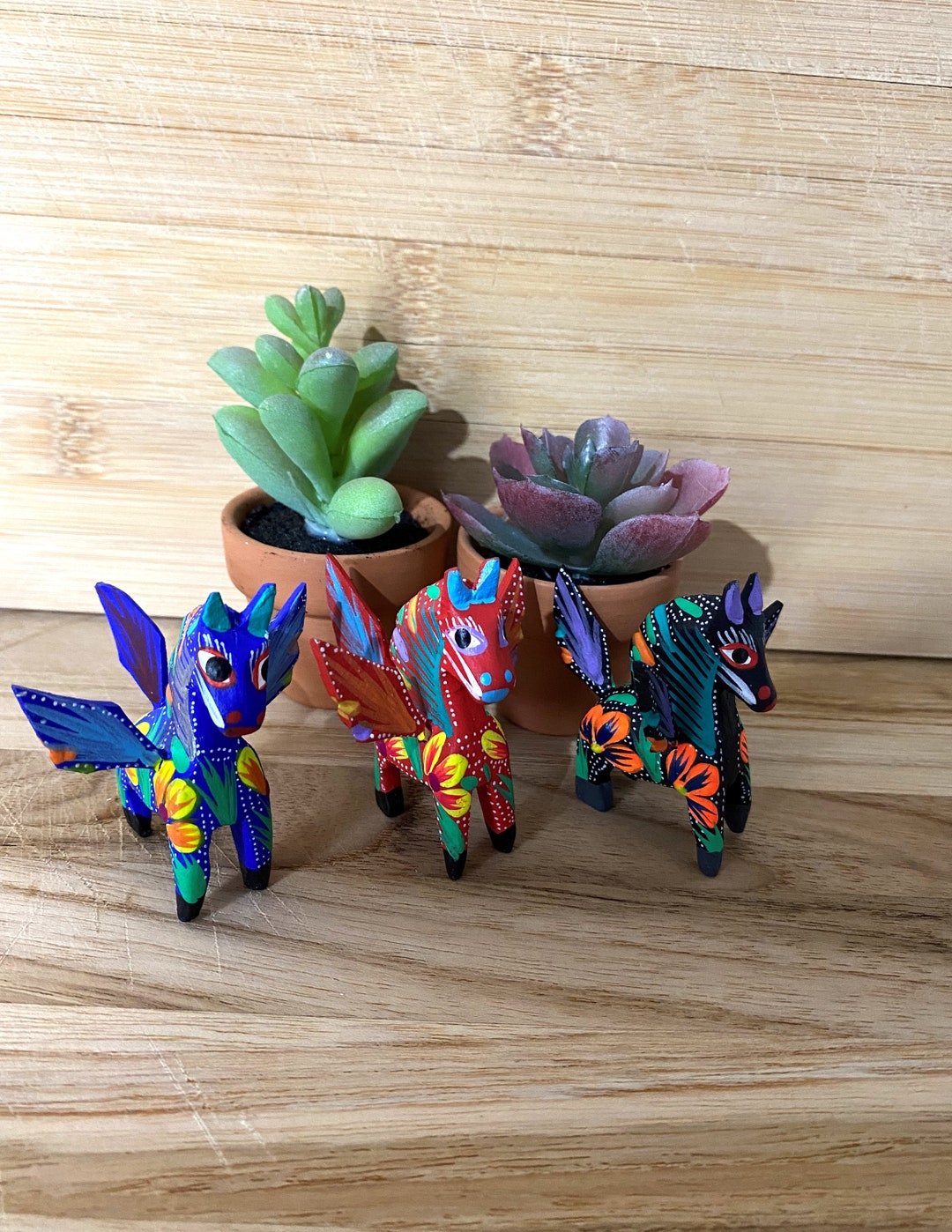 Set of Three Mexican Hand-made Small pegasus Alebrije Figurines mini - Etsy