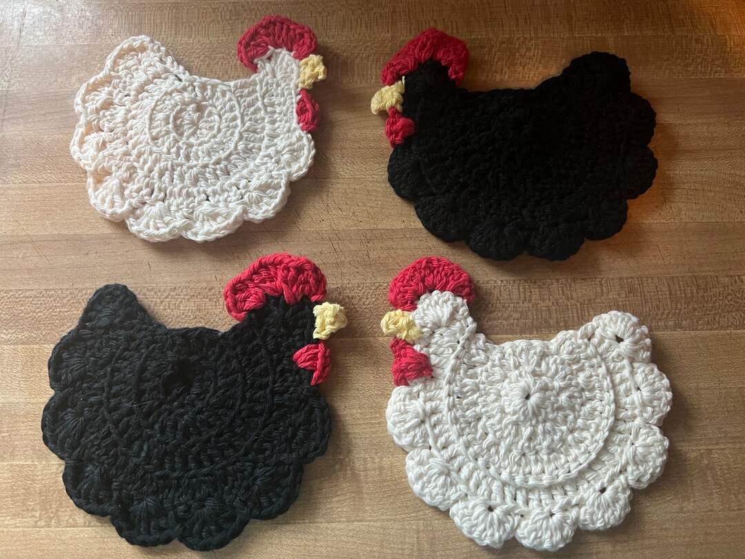 Crocheted Chicken Coffee or Drink Coasters- Set of 4 - Etsy
