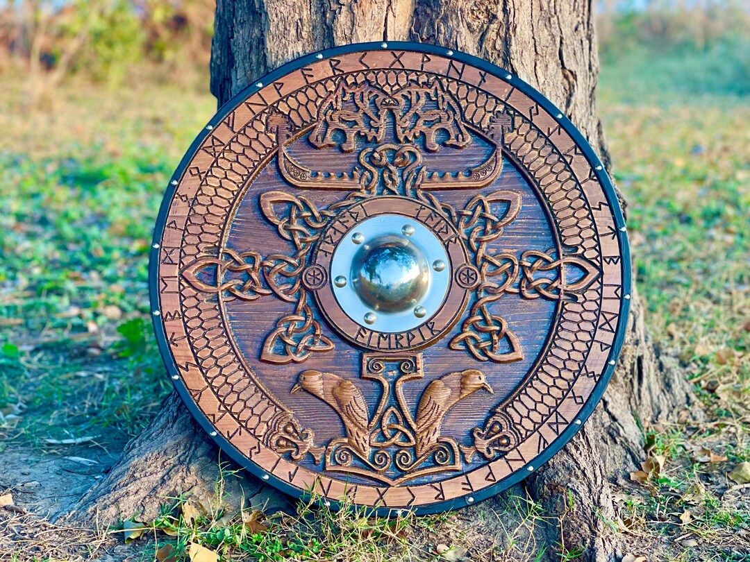 Medieval Viking Shield, Wolf Carved Custom Viking Shield, Wood Wall ...