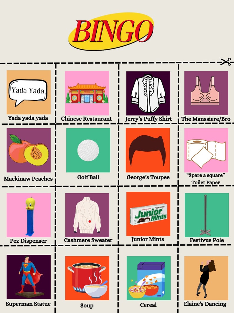 Seinfeld - Bingo - 15 Seinfeld Bingo Cards - Fun Party Game - Digital ...