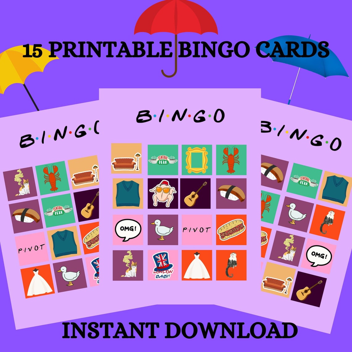 Friends - Bingo - 15 Friends Bingo Cards - Fun Party Game - Digital ...