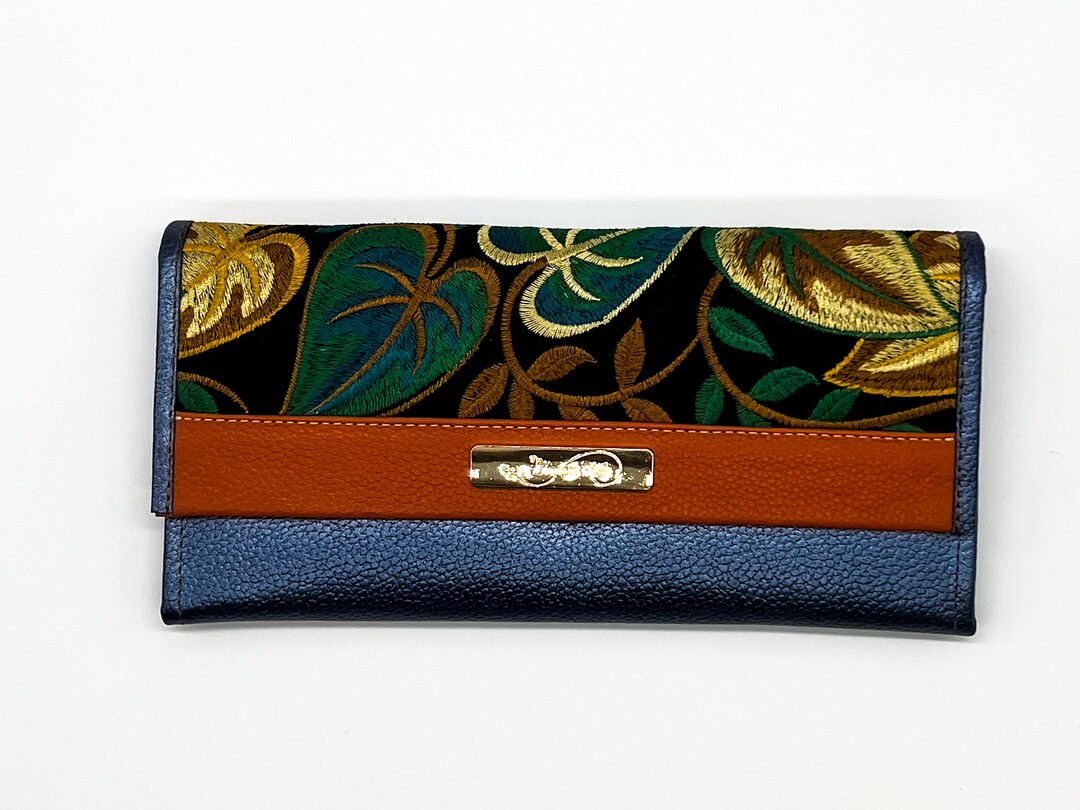 Leather Flap Wallet Long, Artisan Wallet, 3 Fold Wallet, Embroidered ...