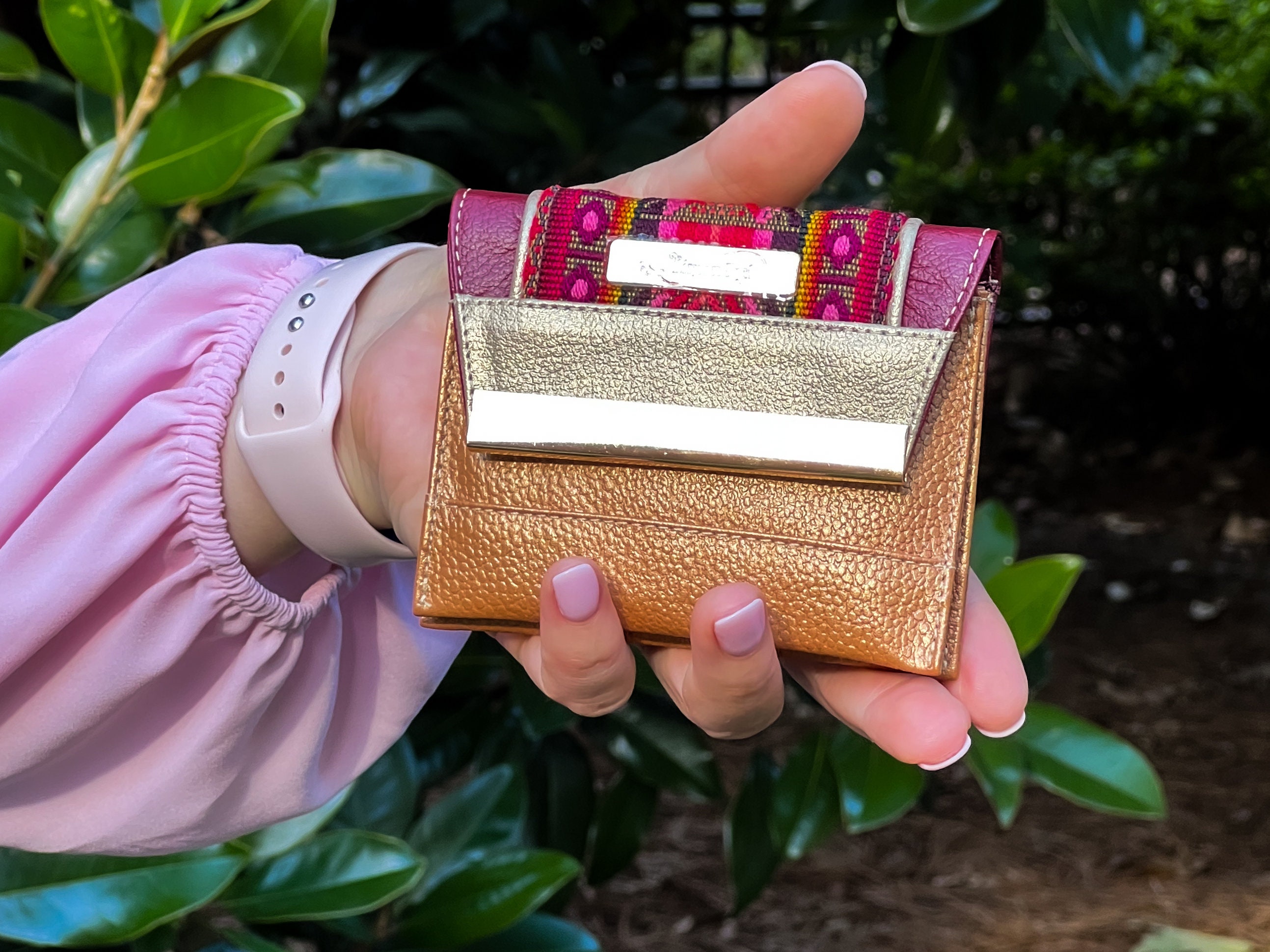 Leather and Embroidered Folding Card Wallet, Artisan Wallet, Colorful ...