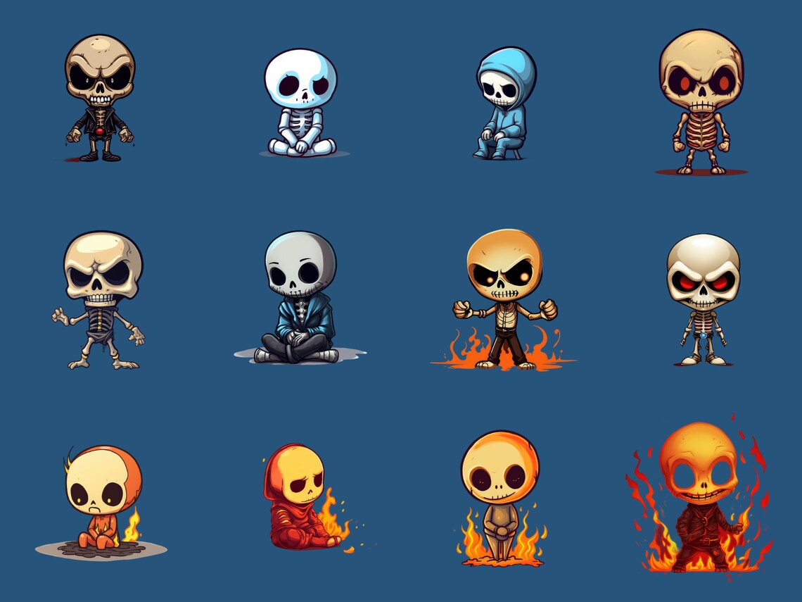 50 Skeleton Twitch Emotes Chibi Skeleton Dancing Skeleton in Love ...