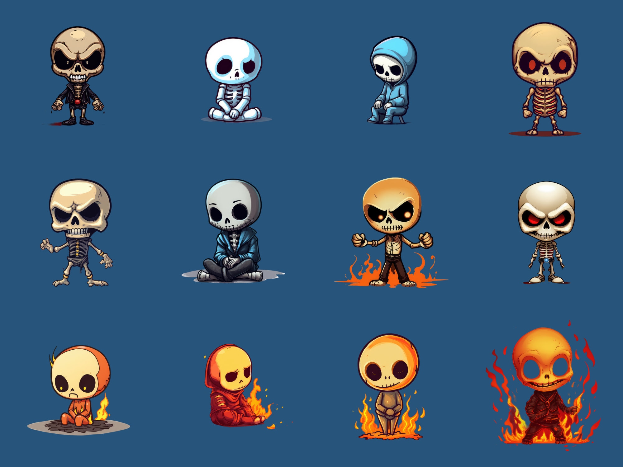 50 Skeleton Twitch Emotes Chibi Skeleton | Dancing Skeleton | in Love ...
