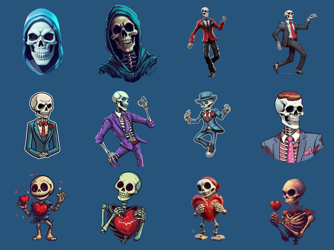 50 Skeleton Twitch Emotes Chibi Skeleton | Dancing Skeleton | in Love ...