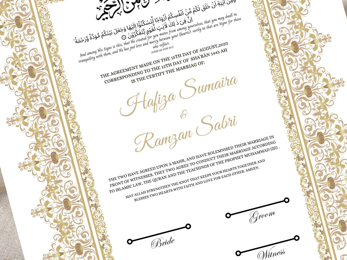 Nikkah Certificate Digital Download Personalised, A4, A3, Template ...