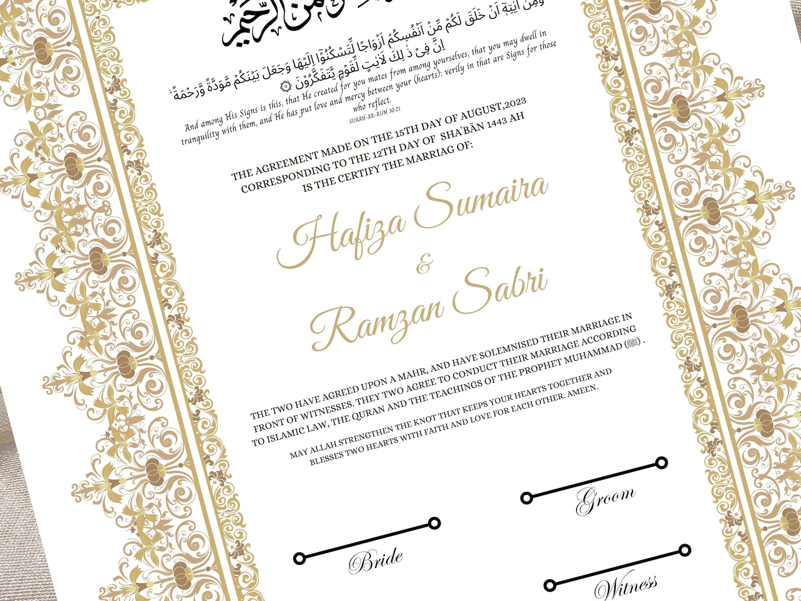 Nikkah Certificate Digital Download Personalised, A4, A3, Template ...