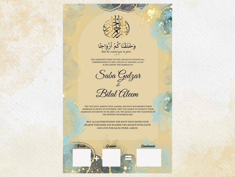 Nikkah Certificate, Authentic Islamic Wedding Thumb Impression ...