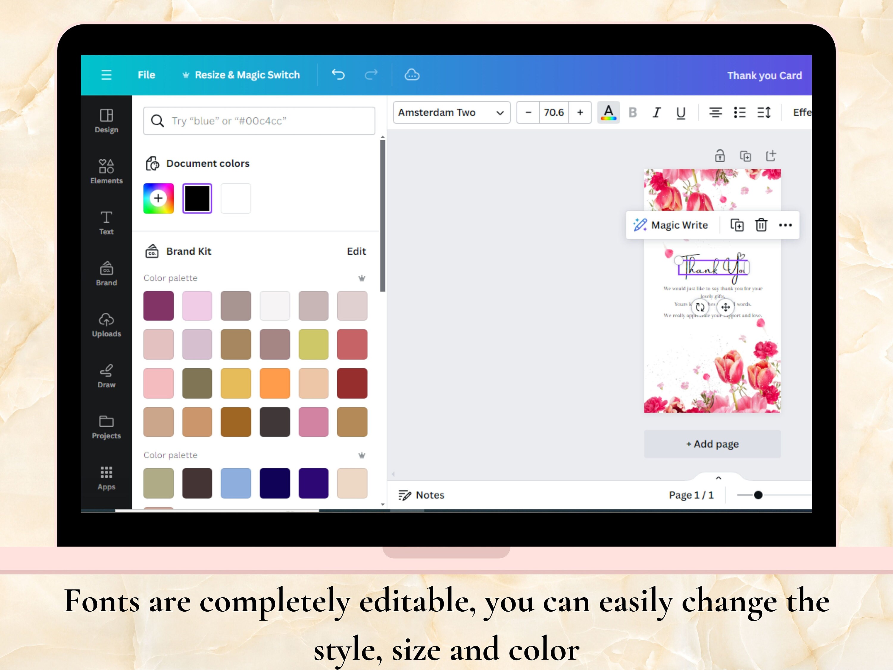 Floral Electronic Thank You Card Template Digital, Editable Digital ...