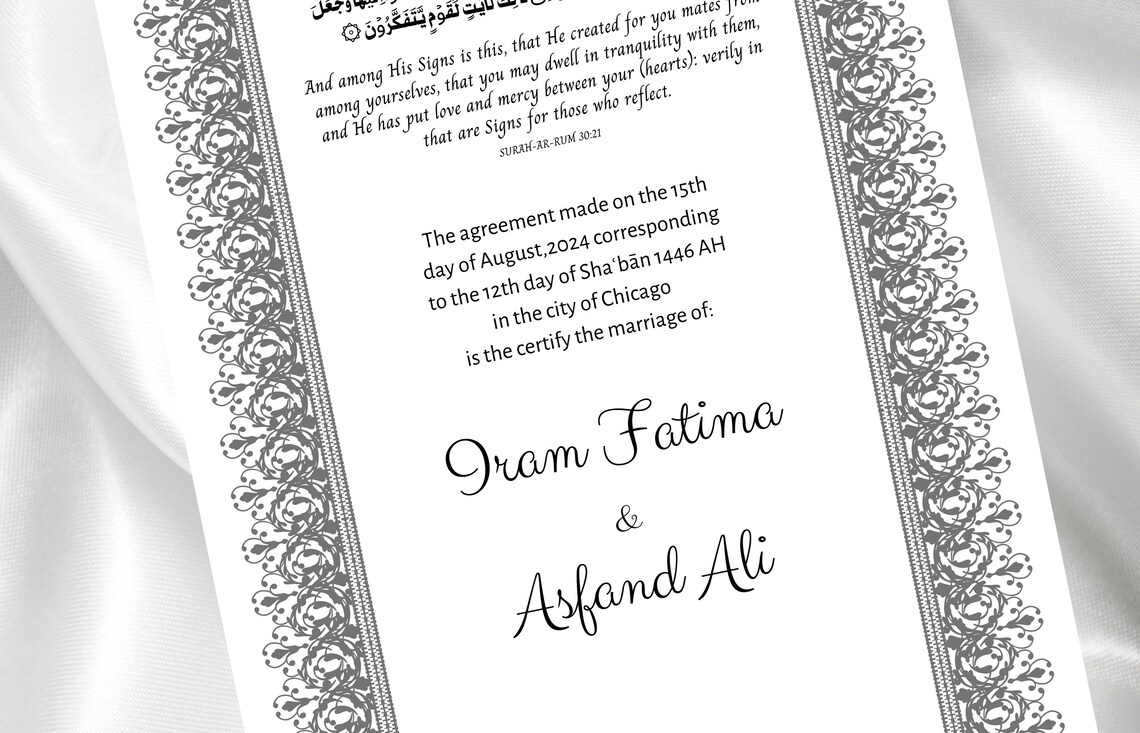 Muslim Wedding Contract, Muslim Nikkah Gift, Contract Template, 11 X 17 ...