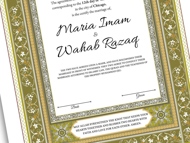 Luxury Nikkah Certificate, Premium A4 Islamic Wedding Contract, Nikkah ...