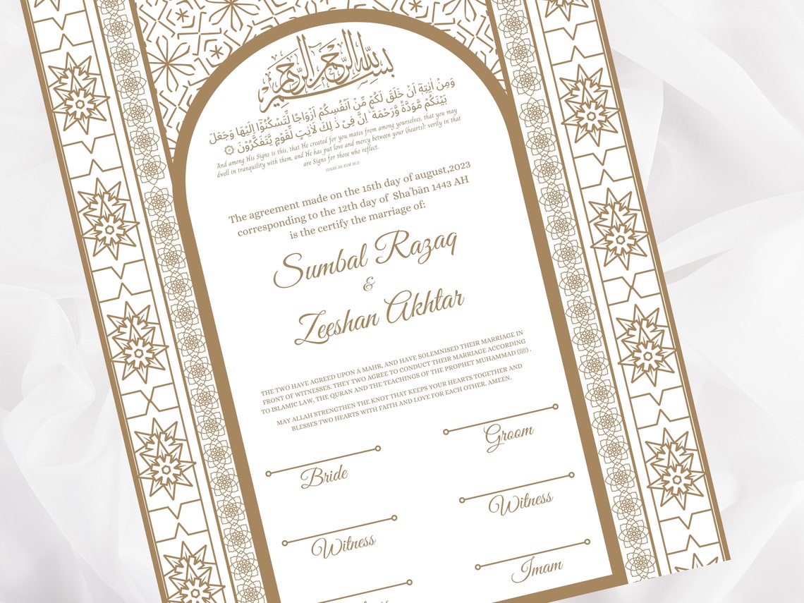 Nikkah Certificate Digital Download, Editable, Template, Muslim Contract, Muslim Marriage, A4 ...