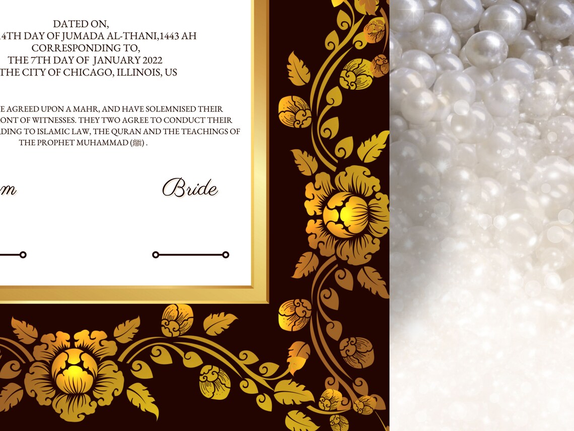 Luxury Nikkah Contract, Nikkah Certificate, Custom Nikah Nama, Islamic ...