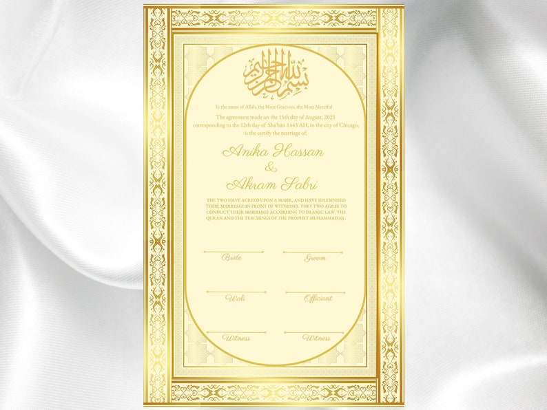 Nikkah Certificate Template Digital, Nikkah Islamic Marriage ...