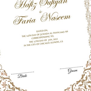 Luxury Nikkah Contract, Digital Printable Personalised Customised ...