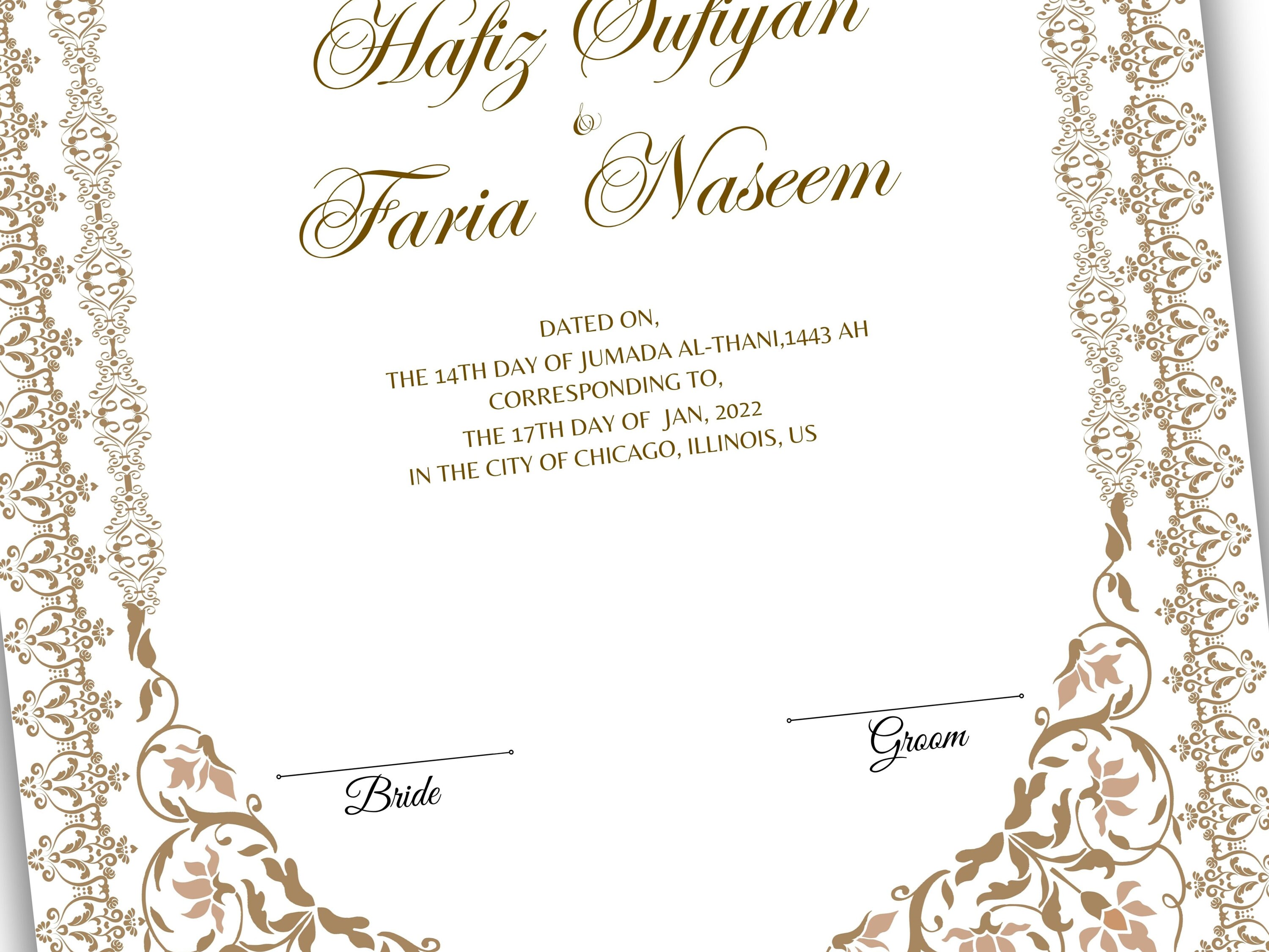 Luxury Nikkah Contract, Digital Printable Personalised Customised ...