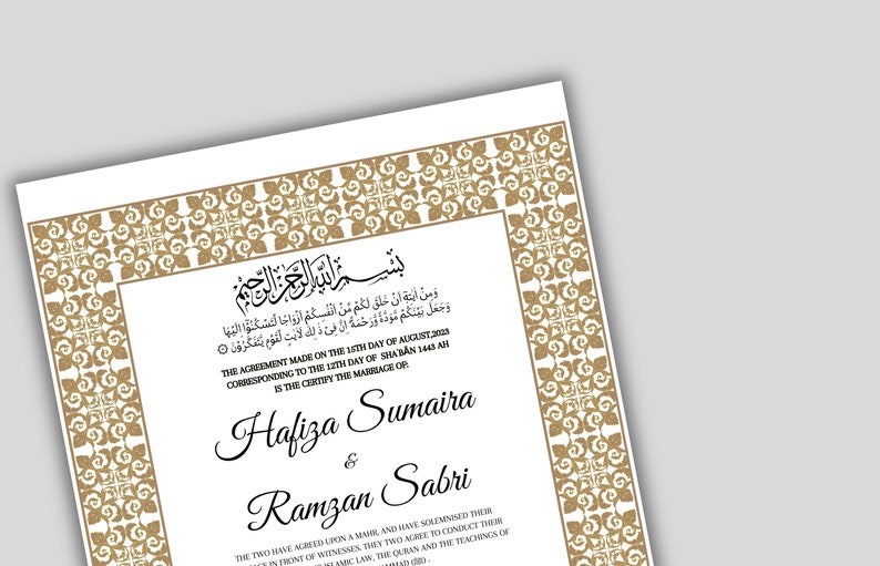 Printable Nikkah Contract Template A3 A4 Islamic Marriage PDF Muslim ...