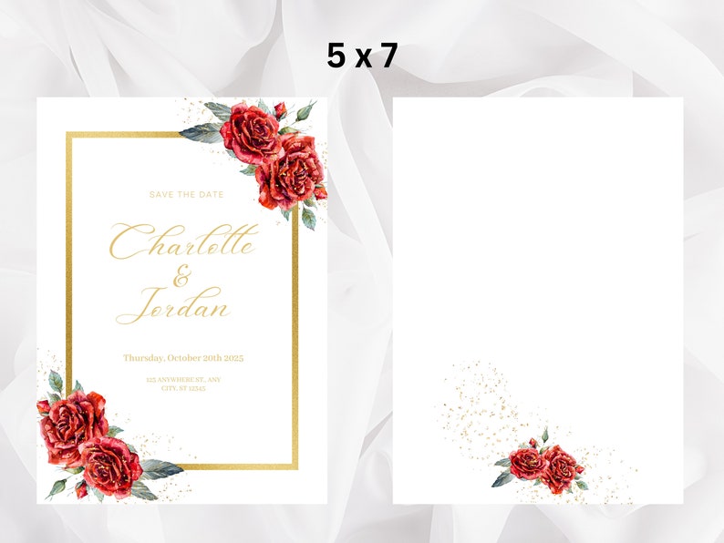 Red Rose Wedding Invitation Set, Red Rose RSVP, Dark Red Floral ...